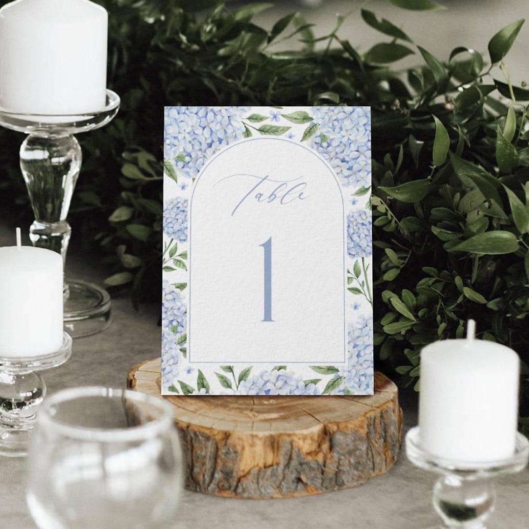 Blue Hydrangea Table Number Cards 1-20, Flower Arch Design, Instant ...
