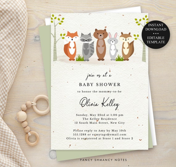 Cute Animal Baby Shower Invitation, Woodland Animals, Little Critters ...