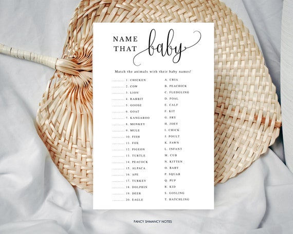 Baby Animal Names Matching Game, Print at Home, Minimalist Calligraphy ...