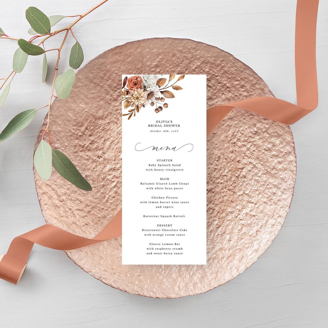 Editable Fall Floral 4X9 Tall Menu Template, Edit Yourself, Terracotta ...