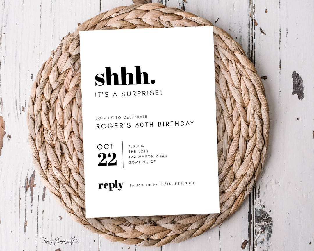 Simple Surprise Editable Birthday Invitation-chunky Print-custom Colors ...