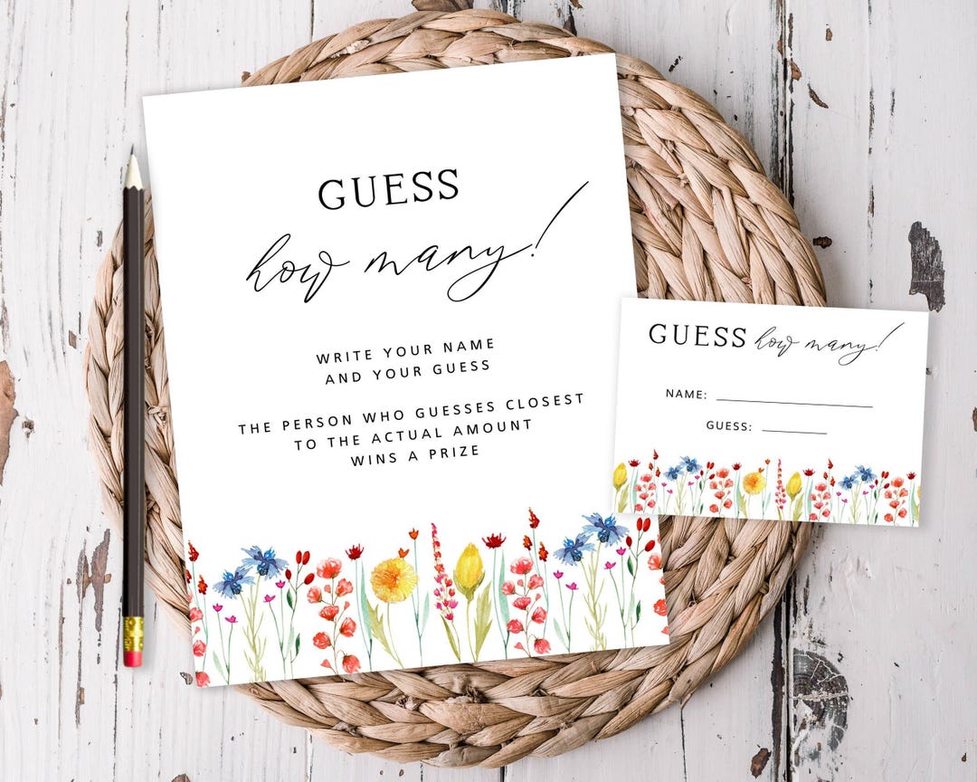 Guess How Many Shower Game Party Activity Sign and Slips, Watercolor ...