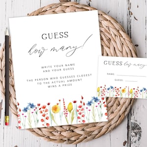 Guess How Many Shower Game Party Activity Sign and Slips, Watercolor ...