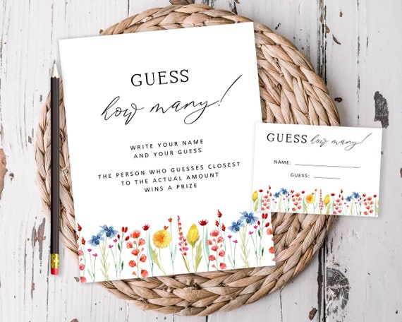 Wildflower Guess How Many Sign and Slips, Watercolor Flowers, Instant ...