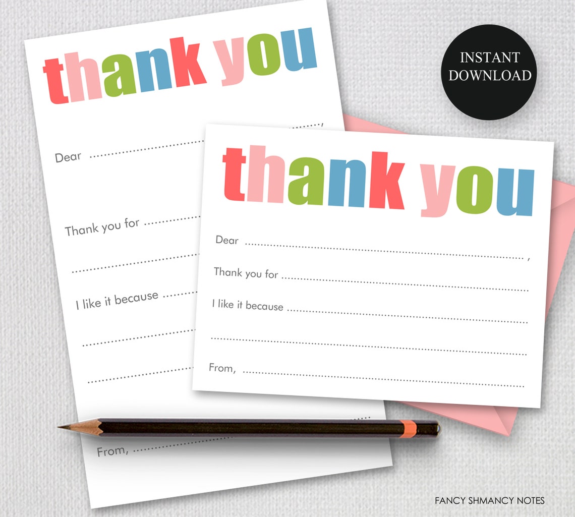 Printable Fill in Thank You Note Bright Rainbow Chunky Print - Etsy