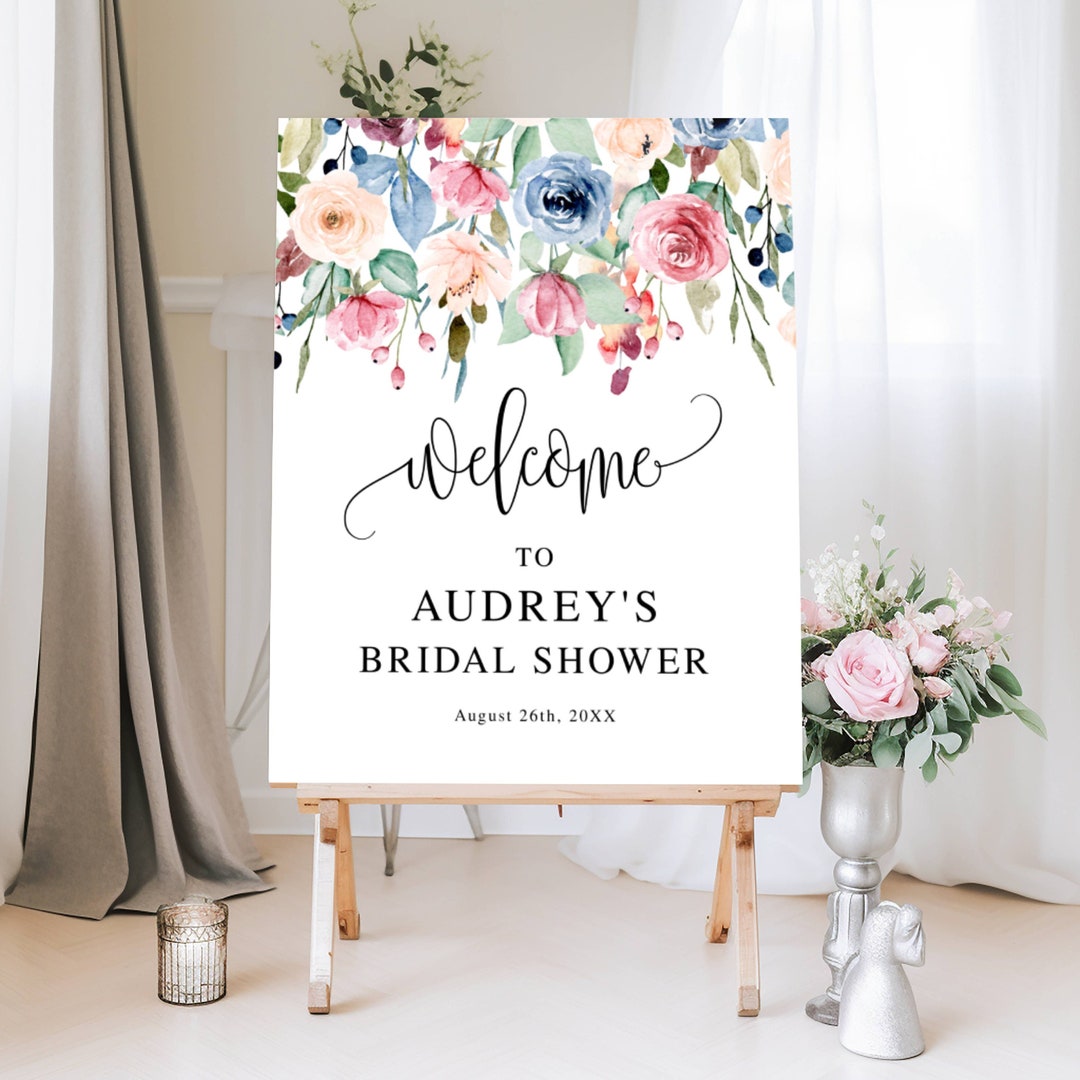 Editable Floral Welcome Sign Watercolor Mixed Flower Border for Any ...