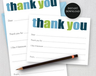 Dinosaur Fill in the Blank Thank You Card Kids Birthday Fill - Etsy