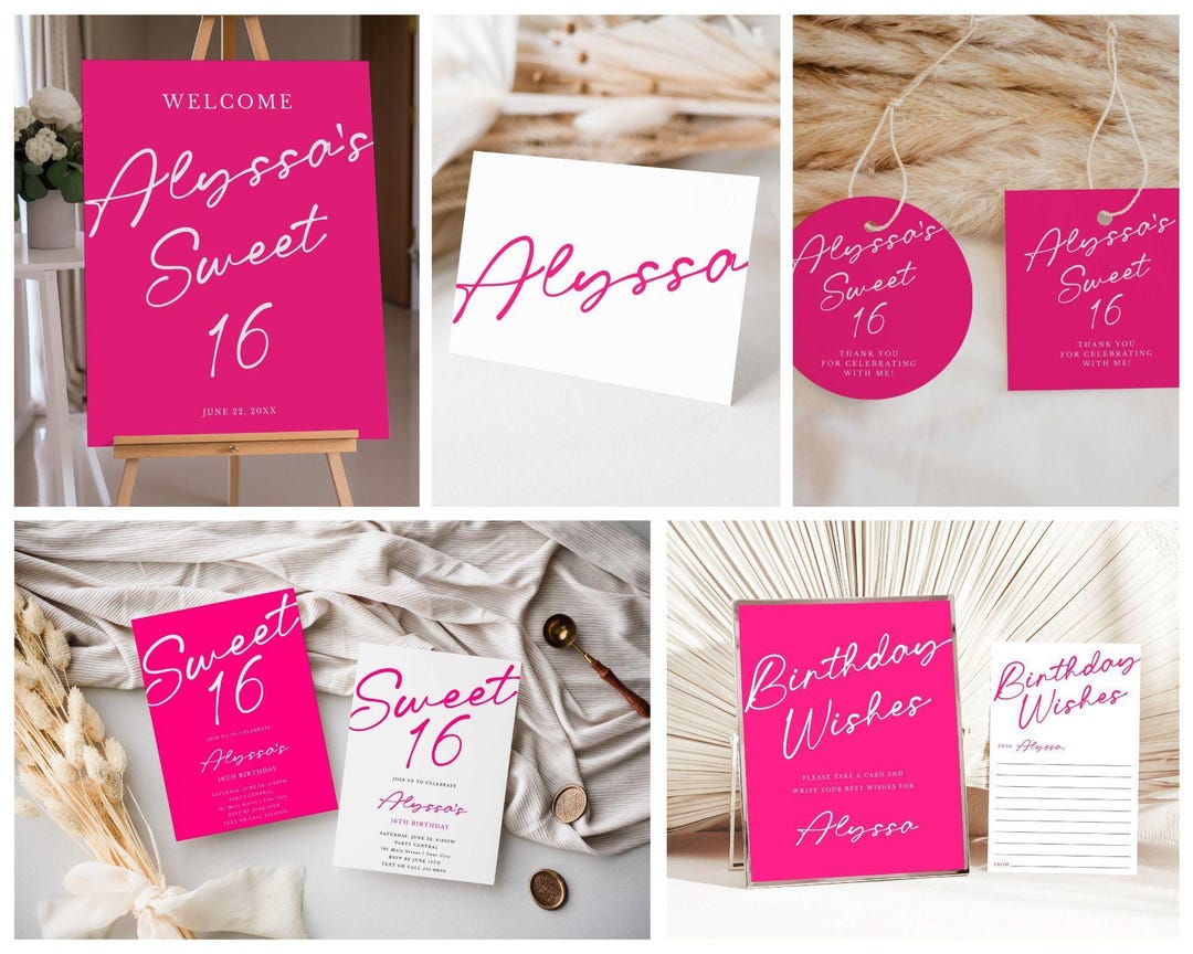 Modern Party Invitation Set, Welcome Sign, Favor Tags, Wishes Cards ...
