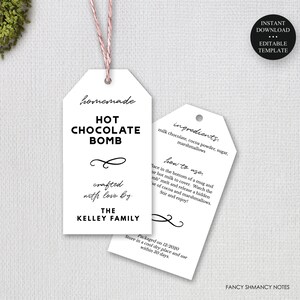 Editable Chocolate Bomb Food Hanging Tag Jar Label Food Box - Etsy
