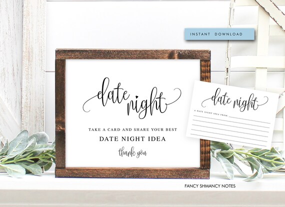 Bridal Shower Date Night Cards and Sign, Minimalist Calligraphy Script ...