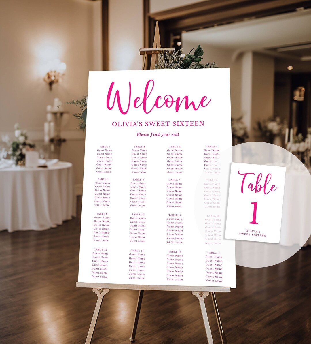 Editable Party Seating Chart Custom Sign and Table Numbers, Multiple ...