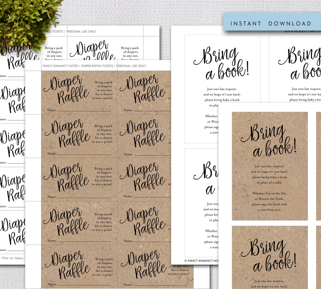 Printable Baby Shower Diaper Raffle Tickets and Book Request Cards Set ...