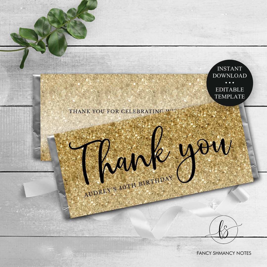 Candy Bar Wrapper, Gold Glitter Editable Text, Custom Chocolate Bar ...