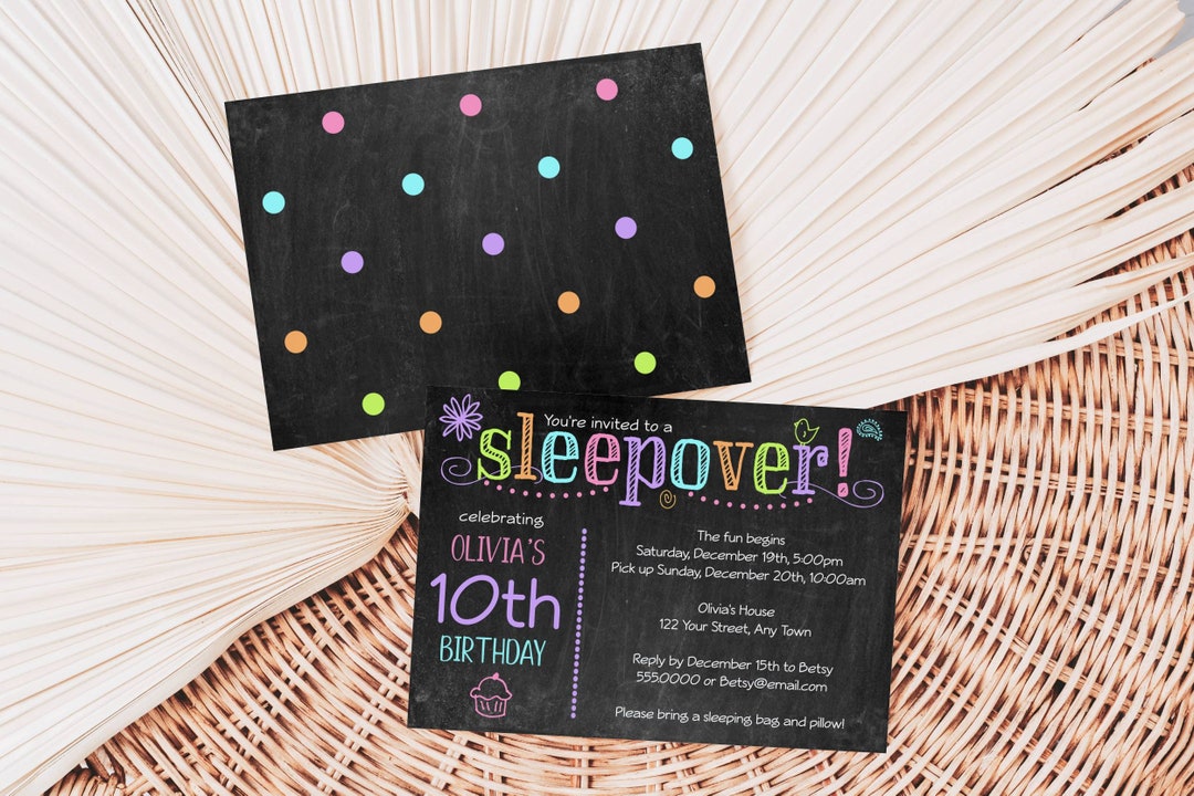 Chalkboard Sleepover Party Invitation, Girl Tween Kids, Edit Yourself ...