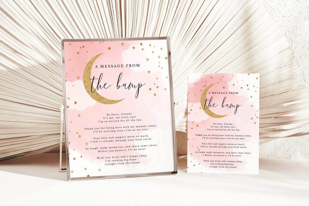 Editable Message From the Bump, Pink Over the Moon Baby Shower ...