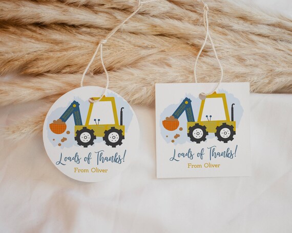 Construction Digger Birthday Favor Tag or Sticker Editable Template, 3 ...