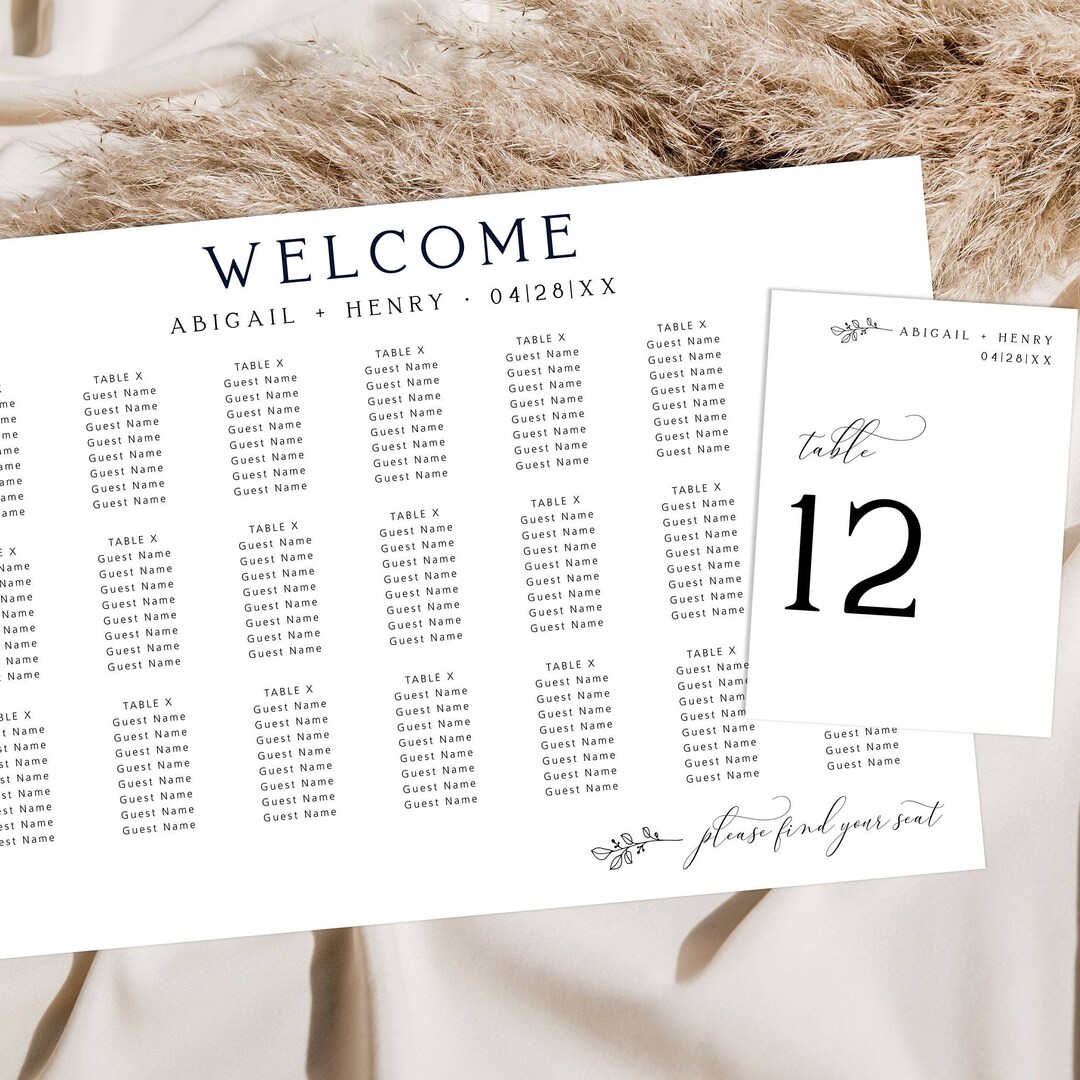 Simple Editable Seating Chart and Table Numbers Botanical Sketch ...