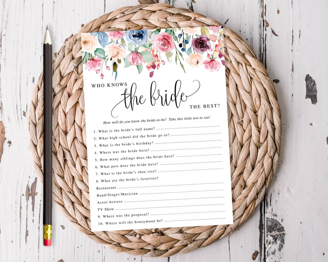 Printable Floral Bridal Shower Game Who Knows Bride Best Game Pretty ...