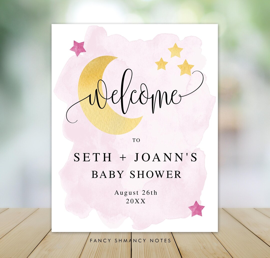 Pink Over the Moon Baby Shower Welcome Sign in 3 Sizes, Pink Moon and ...