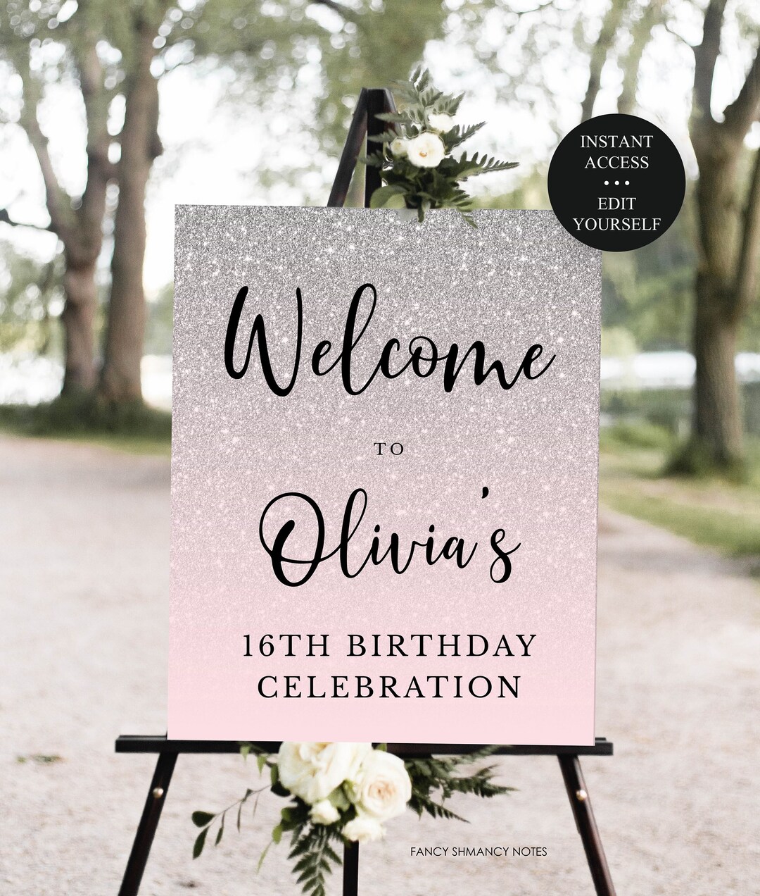 Silver Glitter Fade Editable Welcome Sign Pink, ANY EVENT, Multiple ...