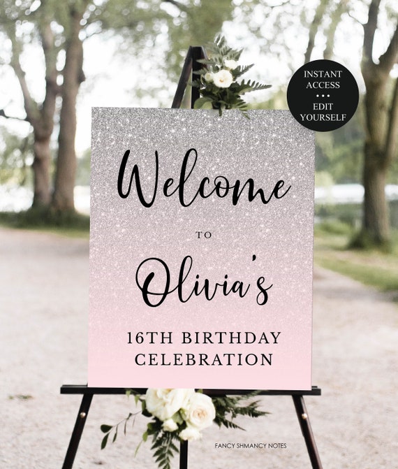 Silver Glitter Fade Welcome Sign, Any Event, Editable Template, 3 sizes ...