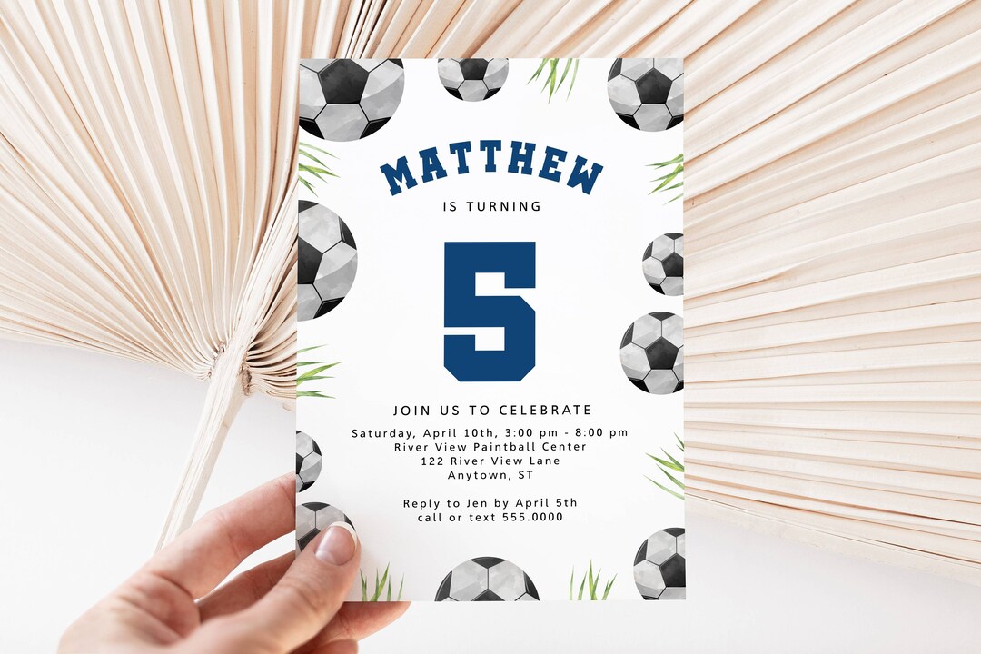 Soccer Ball Editable Birthday Invitation Kids Teen Tween Boy Invite ANY ...