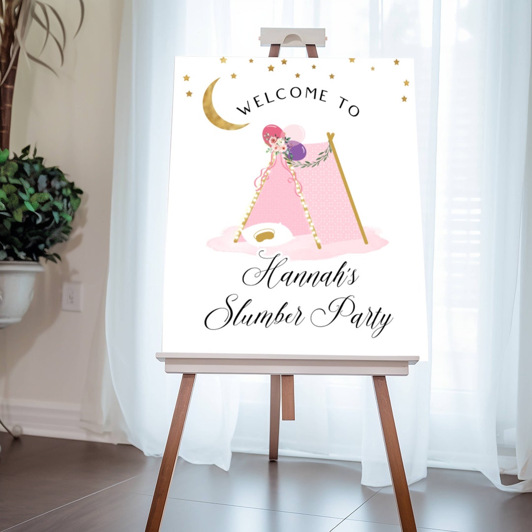 Editable Pink Tent Welcome Sign, Sleepover Slumber Party, Pink Tents ...
