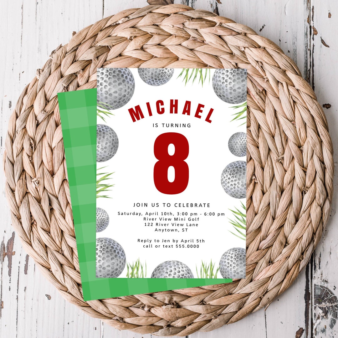 Golf Birthday Party Invitation, Golf Balls & Grass, ANY AGE/COLORS, 4x6 ...