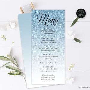 Editable Light Baby Blue Ombre Glitter Menu Printable - Etsy