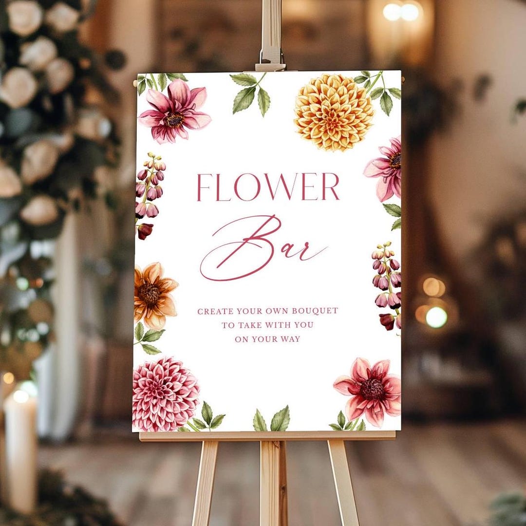 Cut Flower Bar Sign Watercolor Dahlias Zinnias Flower Blooms Border 2 ...