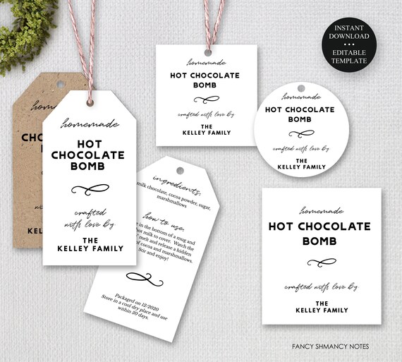 Editable Chocolate Bomb Food Hanging Tag, Jar Label, Food Box Label ...