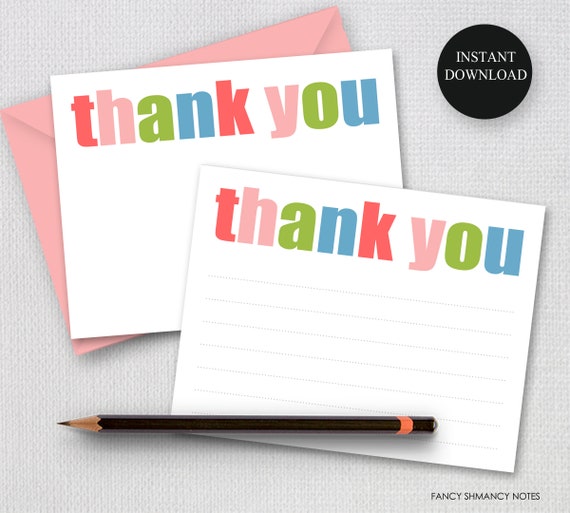 Printable Thank you Note, Bright Rainbow Chunky Print, 2 sizes ...