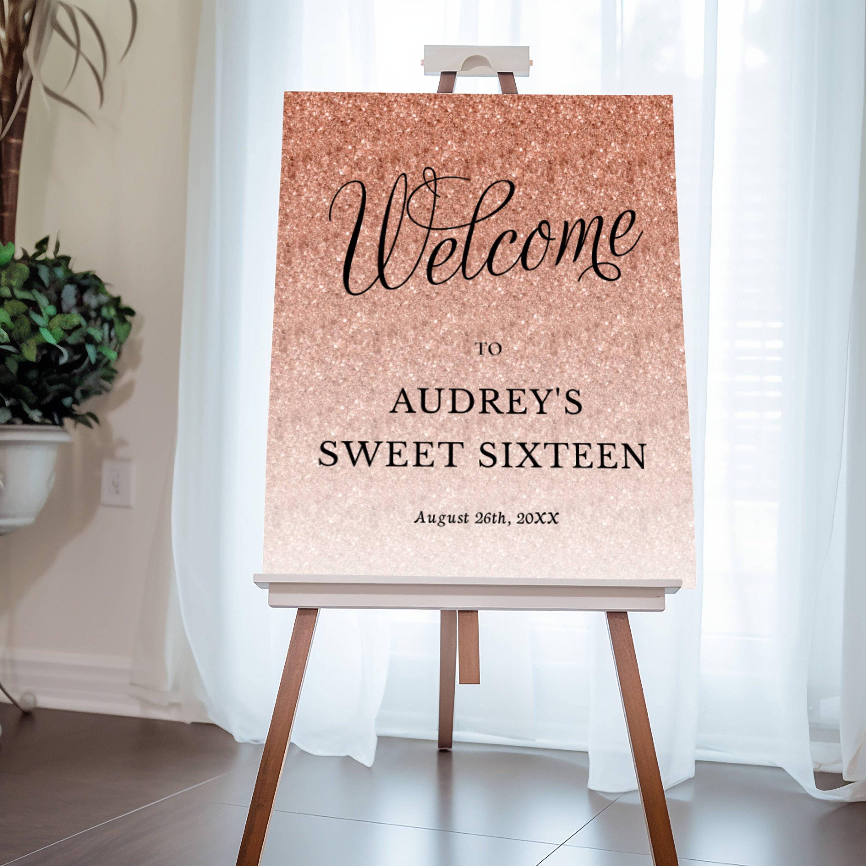Editable Rose Gold Glitter Fancy Script "welcome" Sign, ANY EVENT, 3 ...