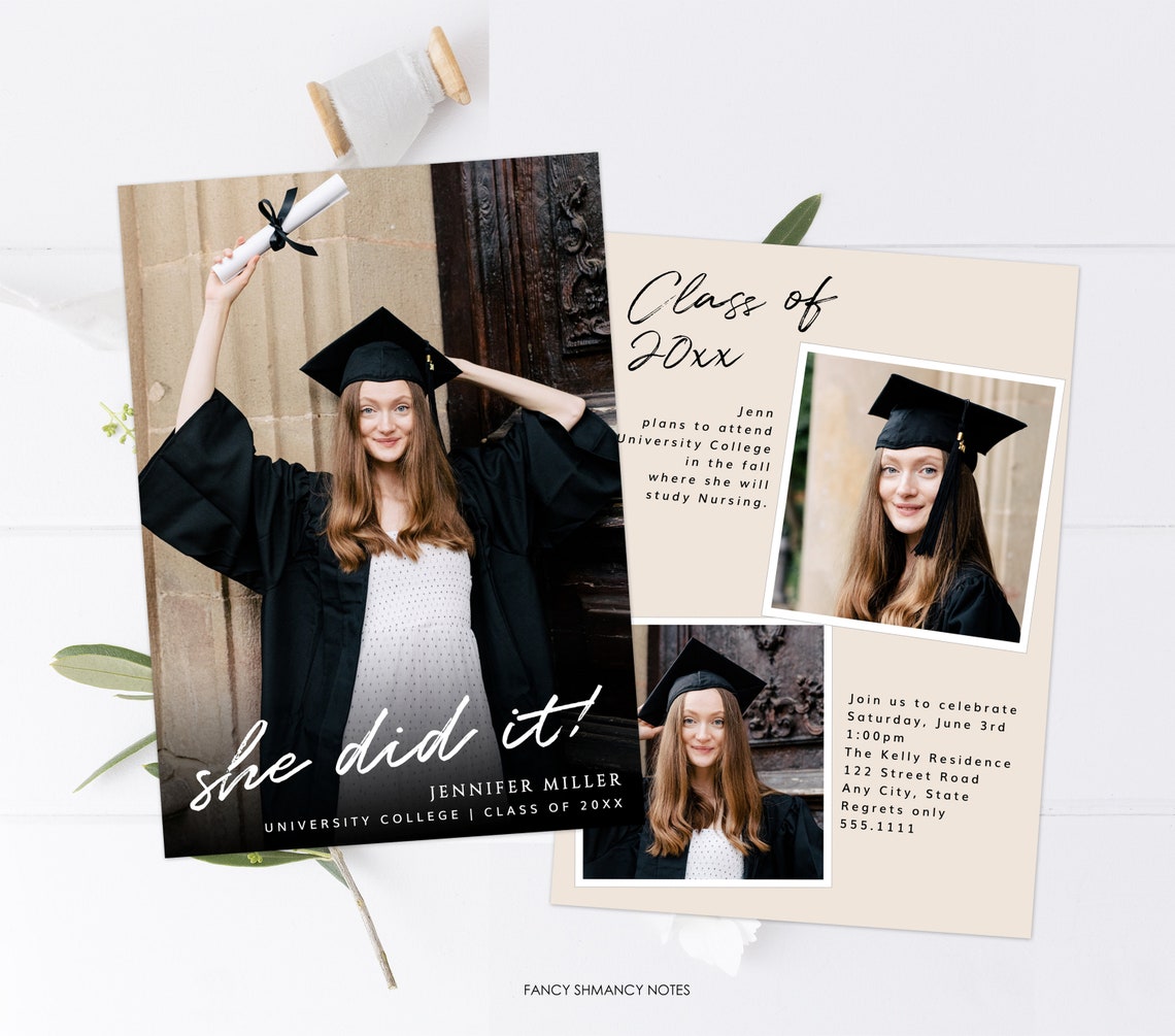 Graduation Photo Announcement White Custom Text Print or - Etsy