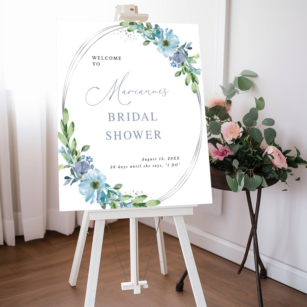 Blue Watercolor Flowers Editable Welcome Sign Any Event, Blue Floral ...