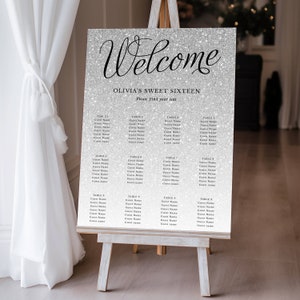 Silver Glitter Editable Seating Chart Sign and Table Numbers, Multiple ...