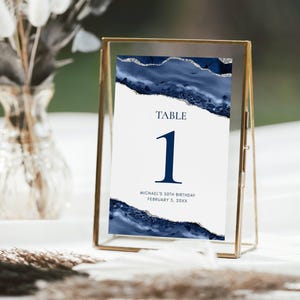 Blue and Silver Editable Table Numbers 4x6 & 5x7, Navy Blue and Silver ...