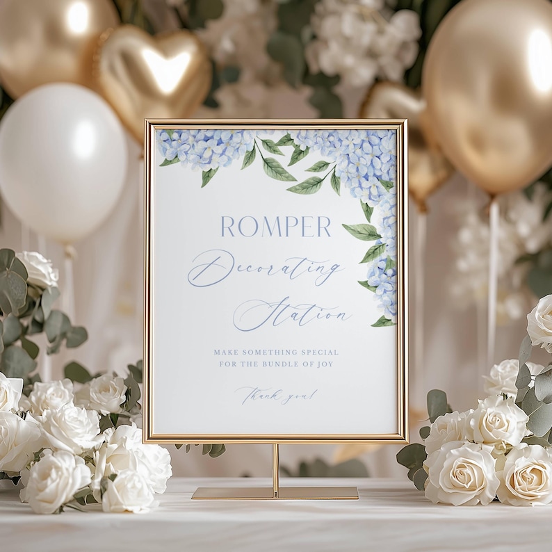 Blue Hydrangea Decorating Station Editable 8x10 Table Sign | Blue ...