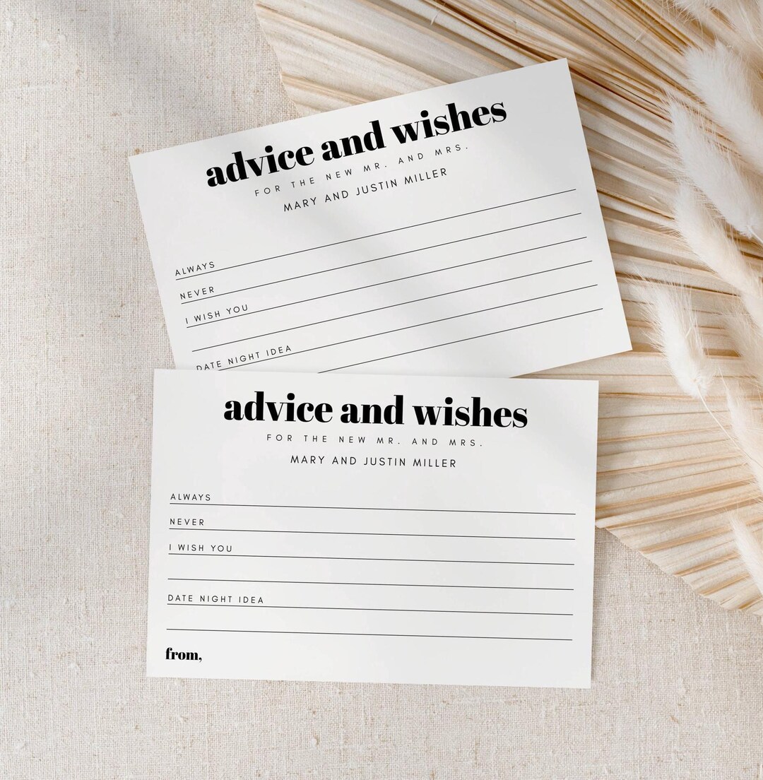 Editable Chunky Print Advice and Wishes Cards for ANY EVENT Simple ...