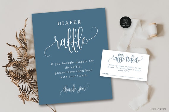 Editable Baby Shower Raffle Ticket & Display Sign, Blue, Minimalist ...