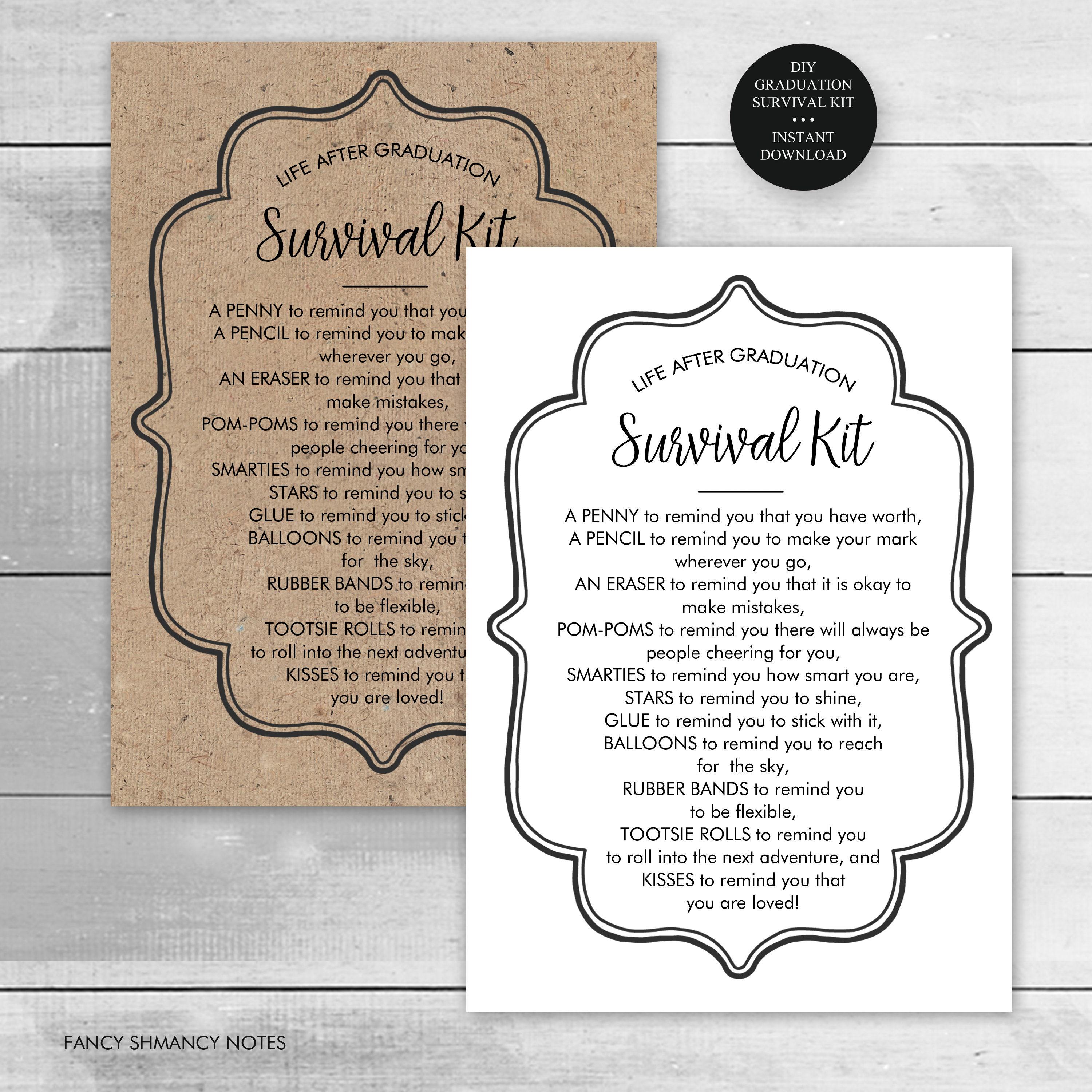 Graduation Survival Kit DIY Graduation Gift, Life After Graduation High ...