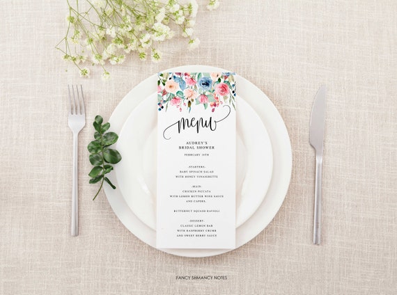 Editable Menu, Watercolor Flowers, Drop Floral Design, Printable ...
