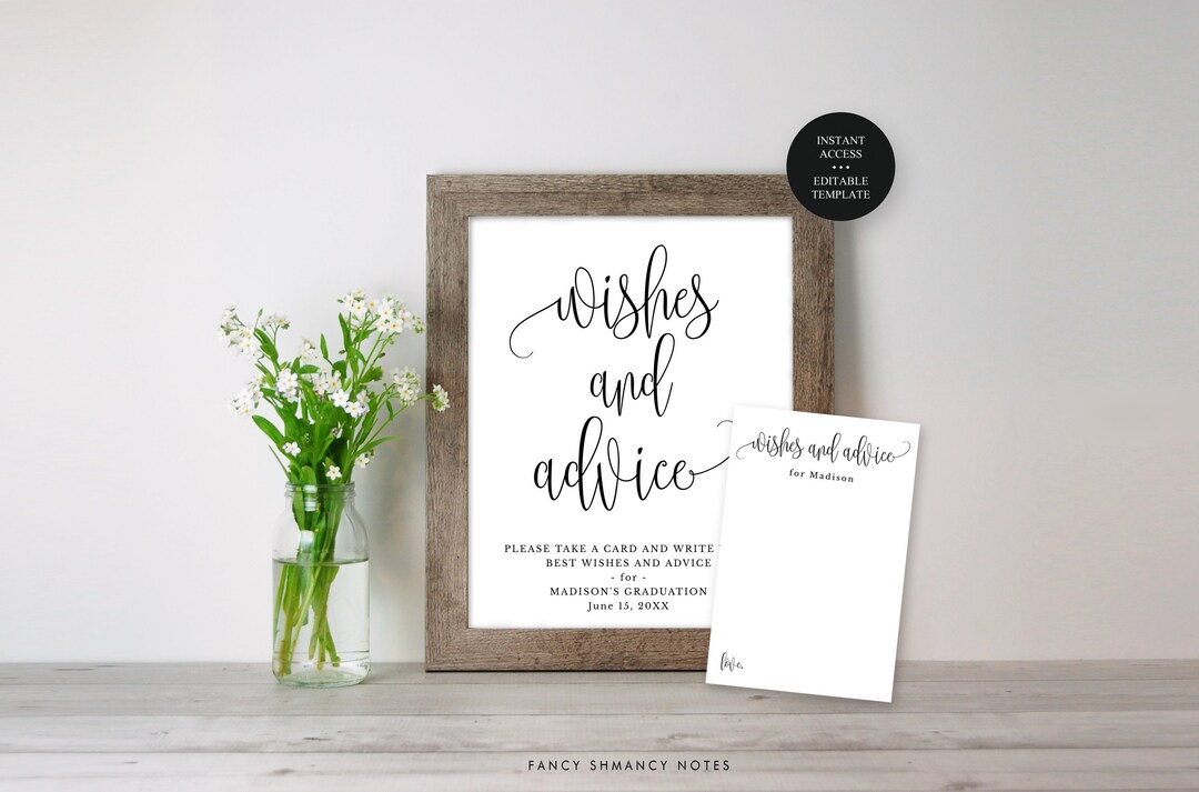 Editable Calligraphy Script Wishes and Advice Cards/sign for Shower ...