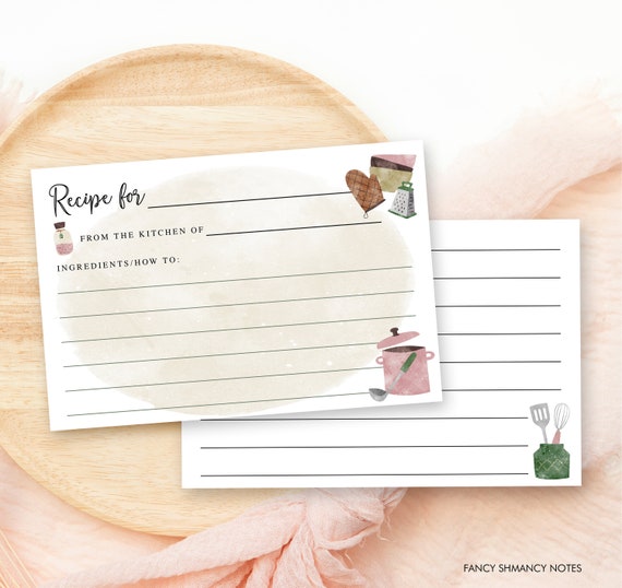 Kitchen Items Recipe Card, 4x6" Double sided Printable Recipe Card ...
