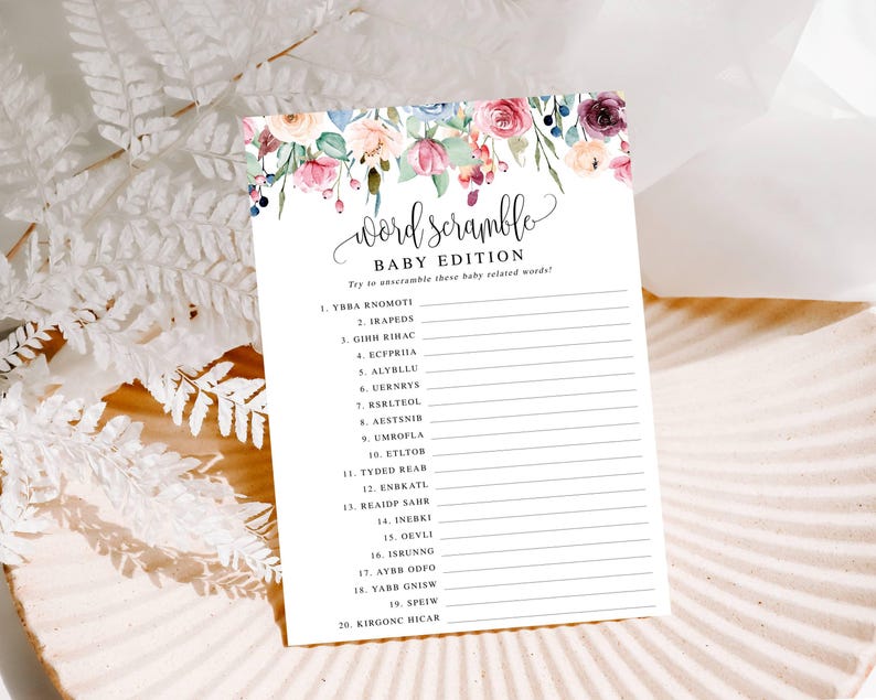 Word Scramble BABY Edition, Printable Baby Shower Games, Watercolor ...