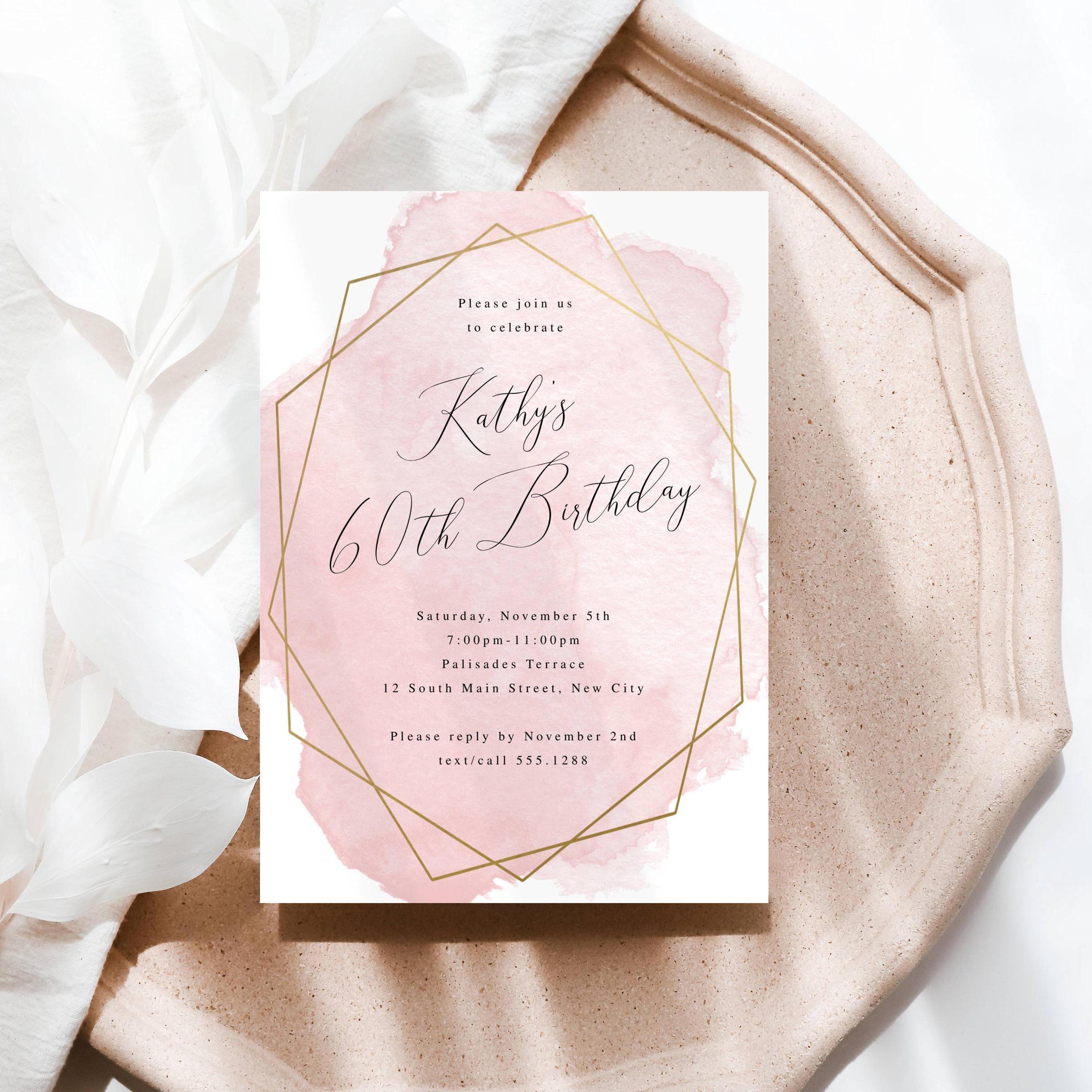Editable Pink Gold Birthday Invitation Template for Her Any Event Pink ...
