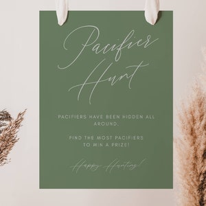 Editable Pacifier Hunt Baby Shower Game Minimalist Modern Script Gender ...