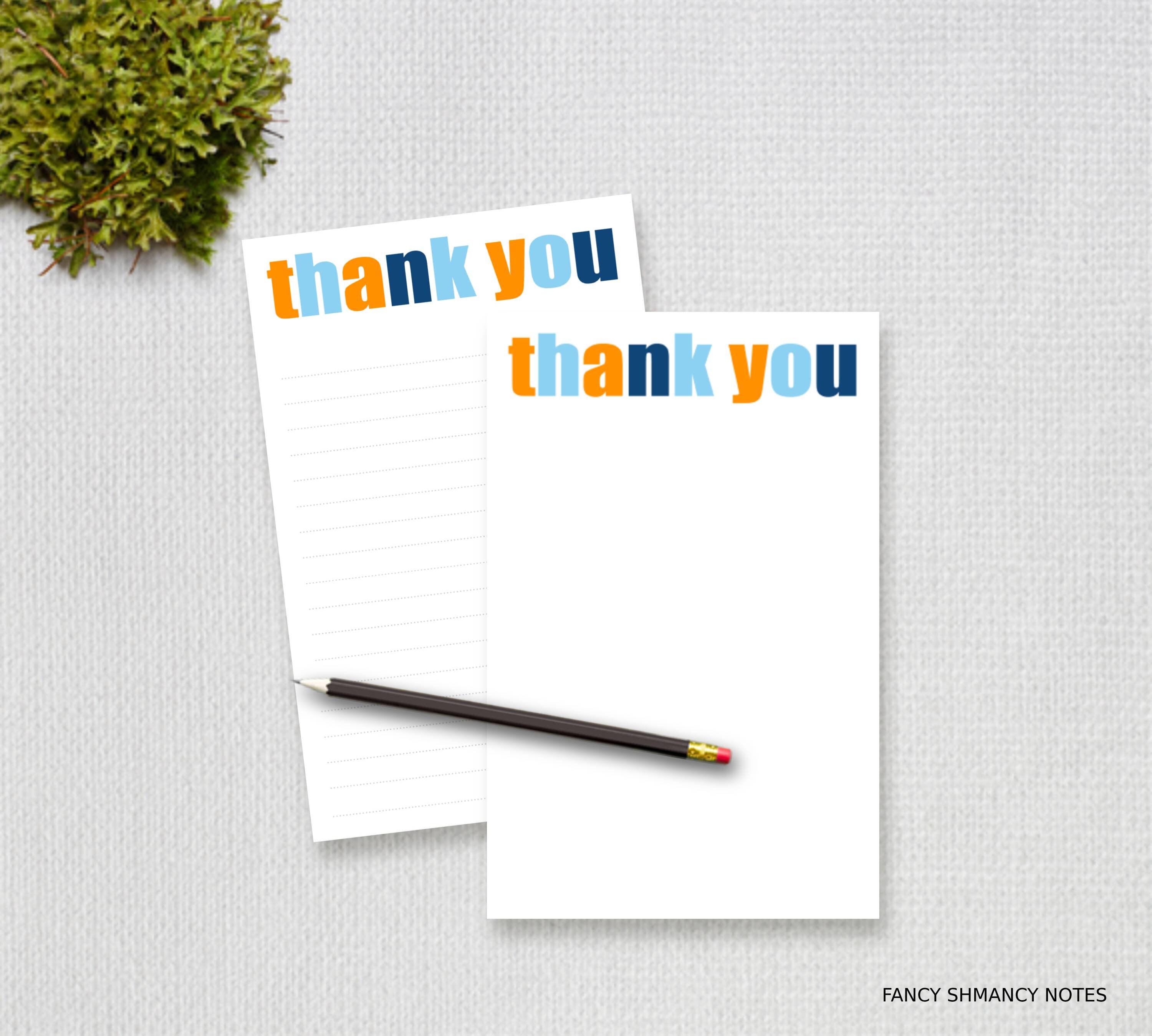 Printable Thank You Notes, Blue and Orange Chunky Print, Stationery ...