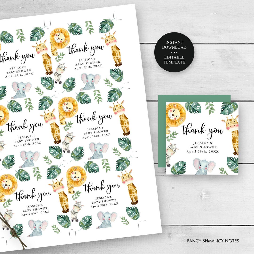 Jungle Theme Editable Party Favor Tags or Stickers 3 Sizes Square Tag ...