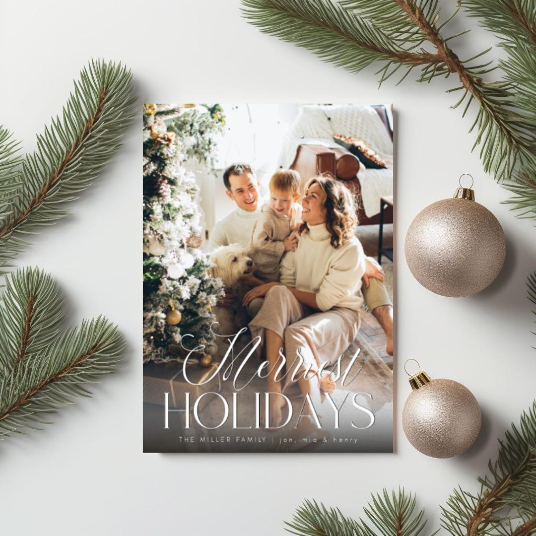 Full Photo Vertical Holiday Card Template Double-sided Design Elegant ...